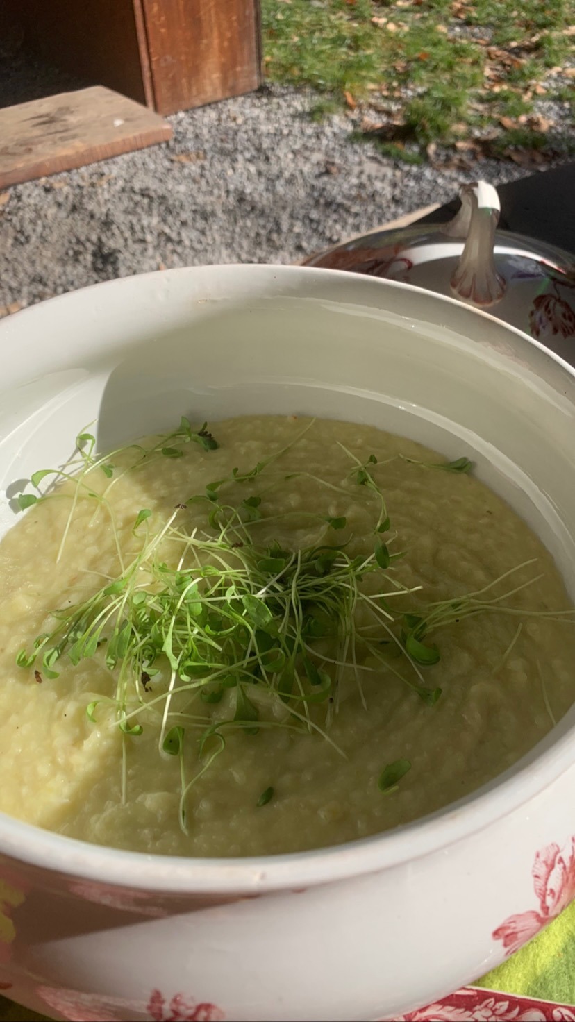 Leek and potato soup with watercress decoration | Edible Switzerland